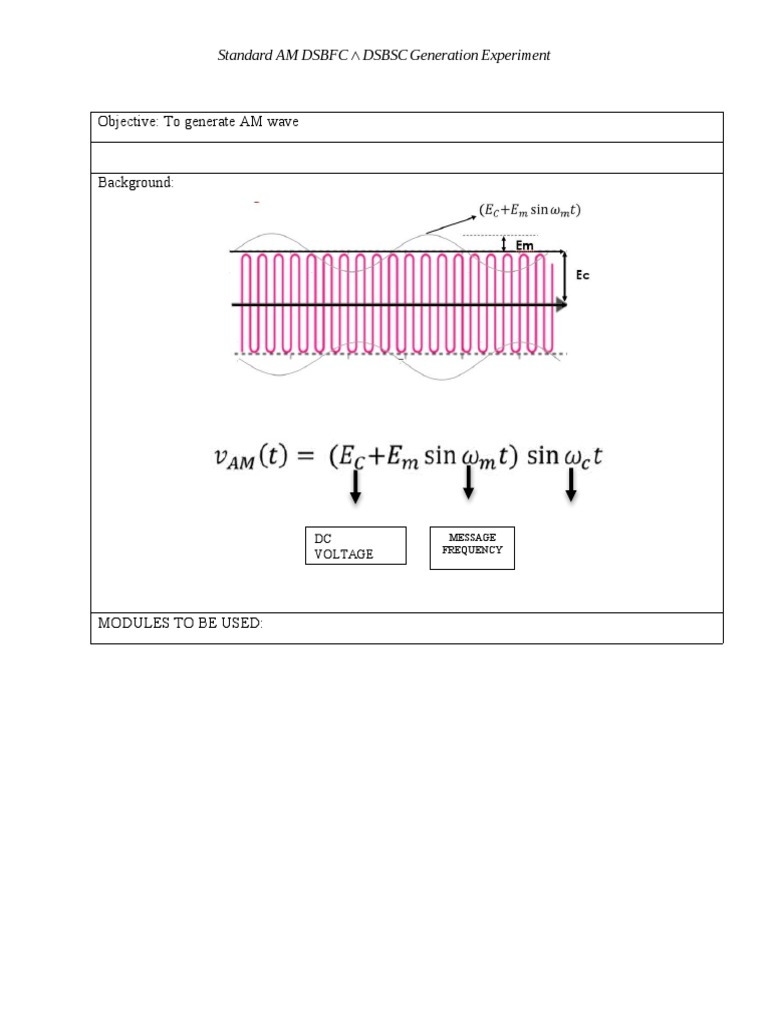 Simulation Activity 1 DSBFC and DSBSC | PDF | Amplitude | Voltage