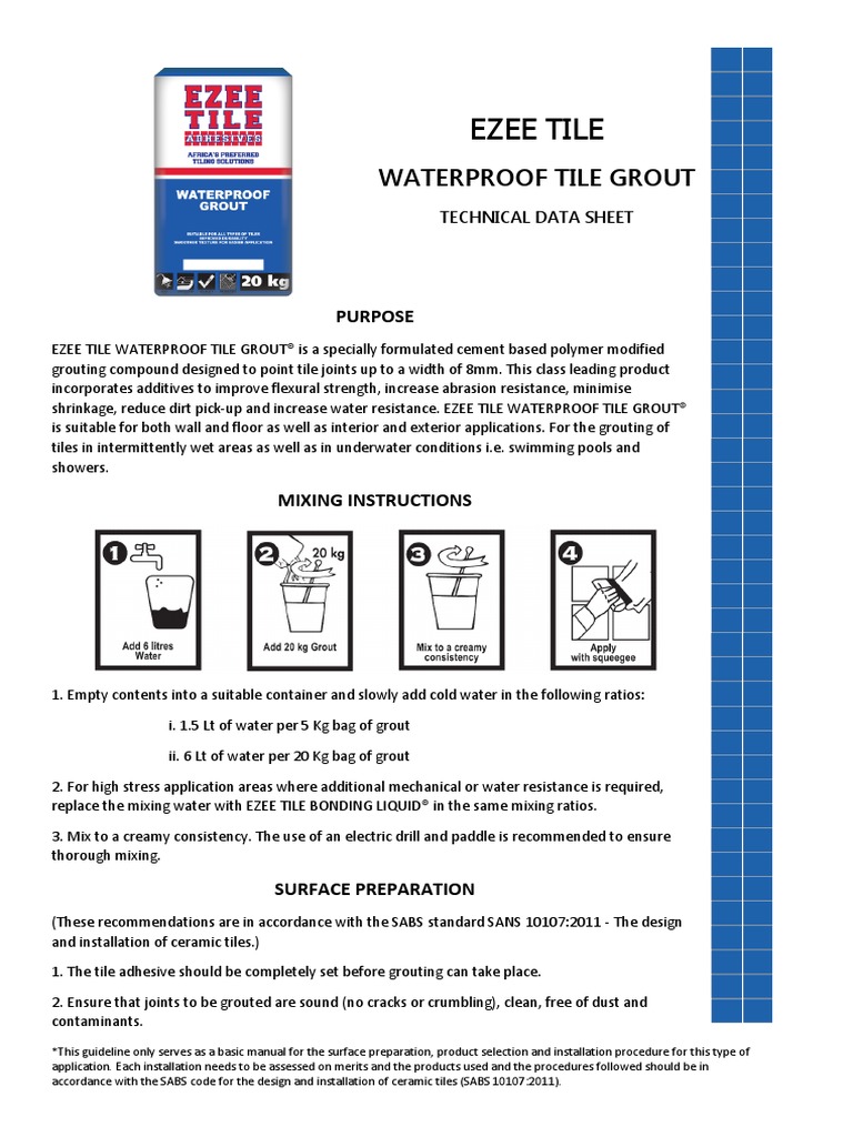 Ezee Tile Waterproof Tile Grout | PDF