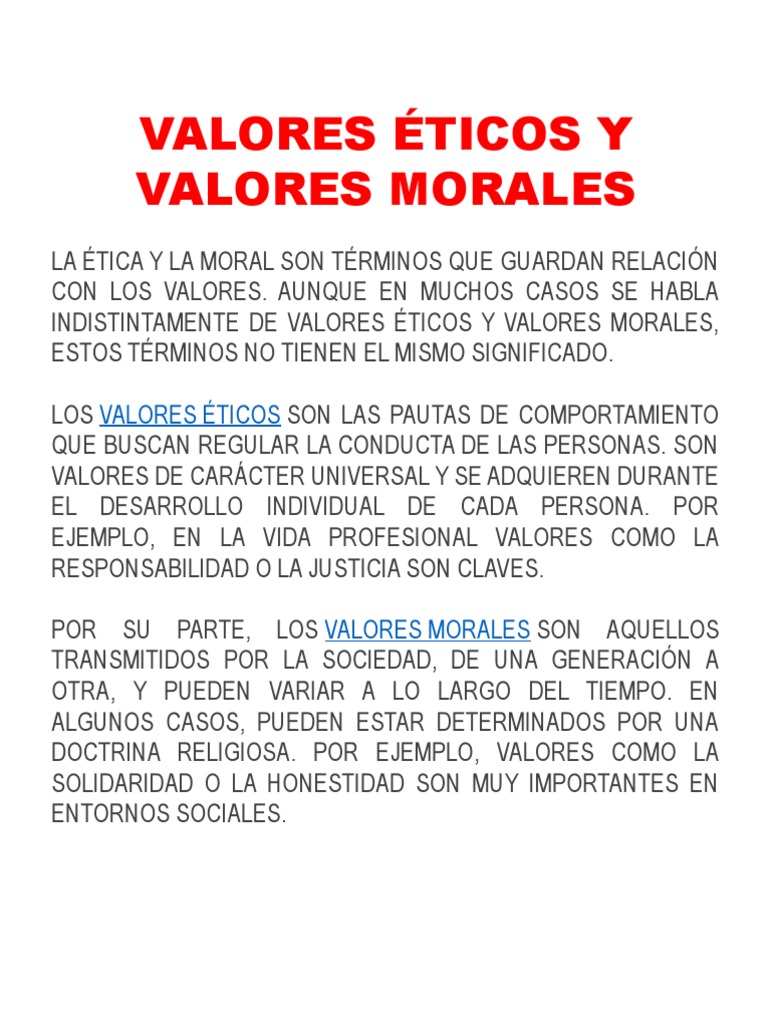 Valores Éticos y Valores Morales | PDF
