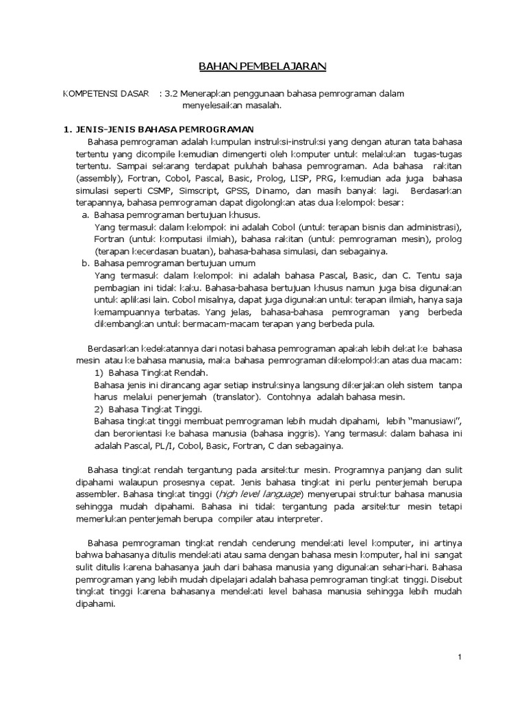 Jenis dan Struktur Bahasa Pemrograman | PDF