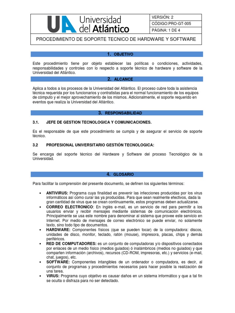 Pro-Gt-005-Procedimiento-Soporte Tecnico de Harware y Software | PDF ...