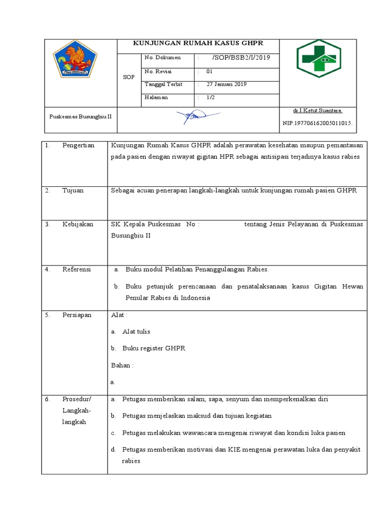 Sop Kunjungan Rumah Kasus GHPR | PDF