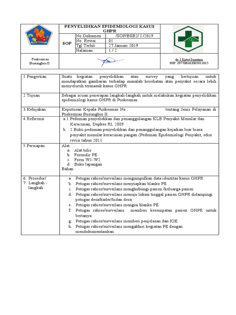 Sop Penyelidikan Epidemiologi Kasus GHPR | PDF