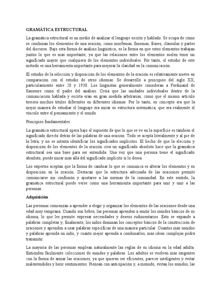 Gramática Estructural Folleto Pdf Oración Lingüística