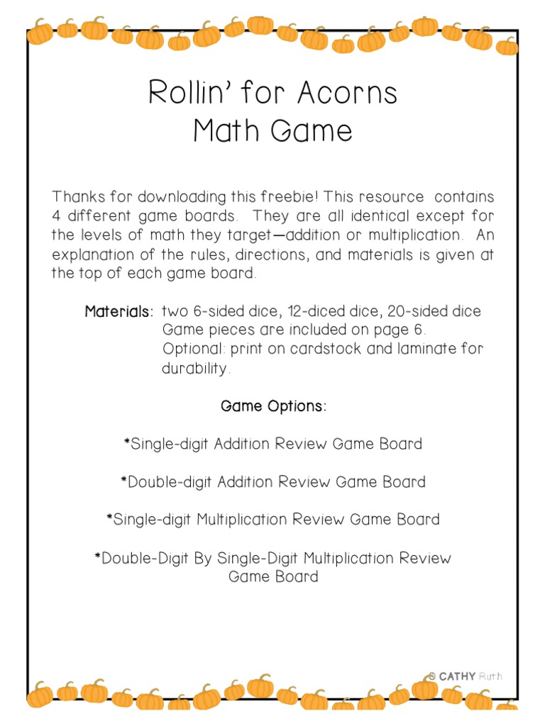 Acorn Math Game for Addition & Multiplication | PDF | Acorn