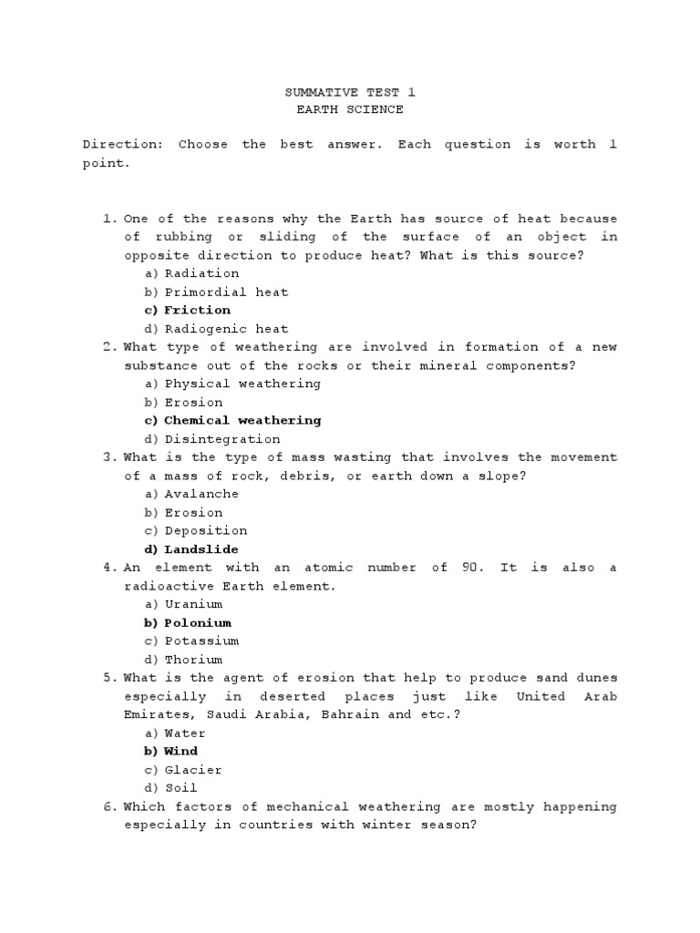 Q2-Summative Test 1 - Earth Science | PDF | Weathering | Radioactive Decay