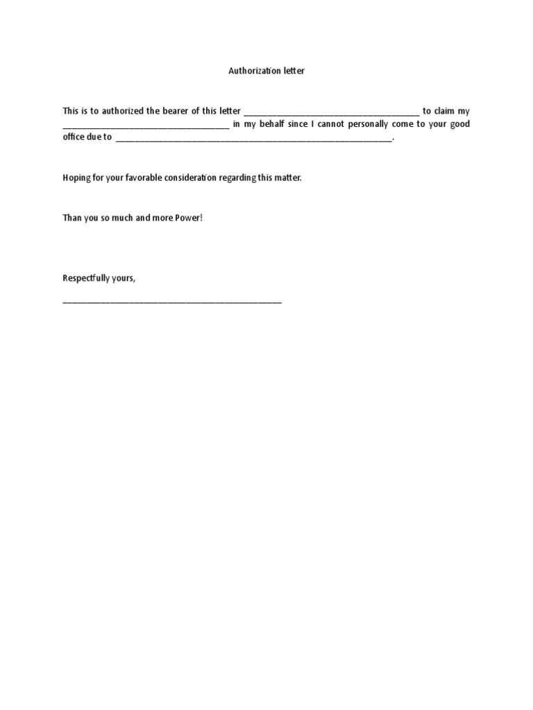 Authorization Letter For Claim | PDF