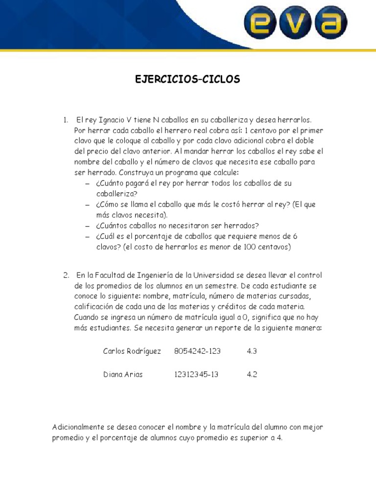 Ejercicios Ciclos | PDF