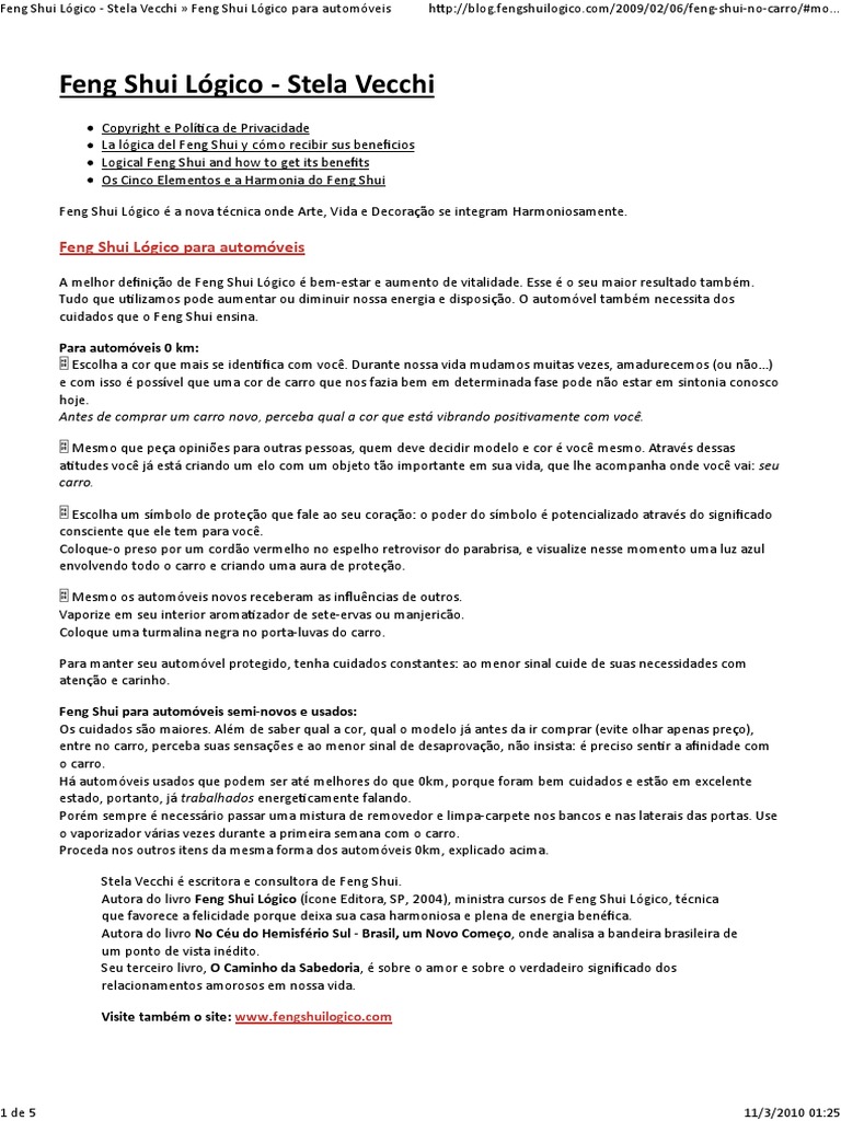 Feng Shui Lógico - Automóveis | PDF | Cor | Carro