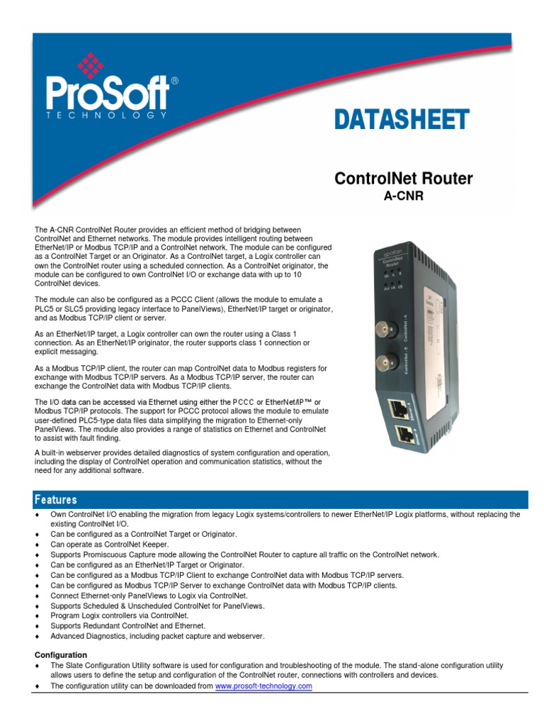 ControlNet Router Datasheet | PDF | Transmission Control Protocol | Computer Network