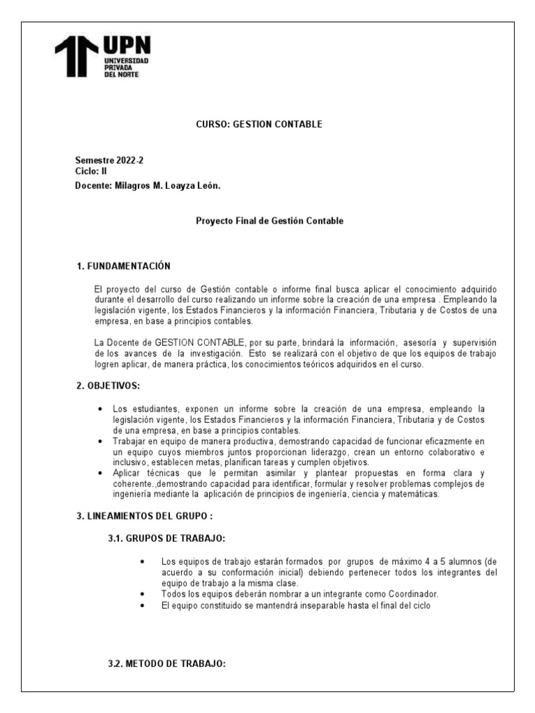 Proyecto de Gestiòn Contable- Grupo 5 | PDF | Estado financiero | Contabilidad