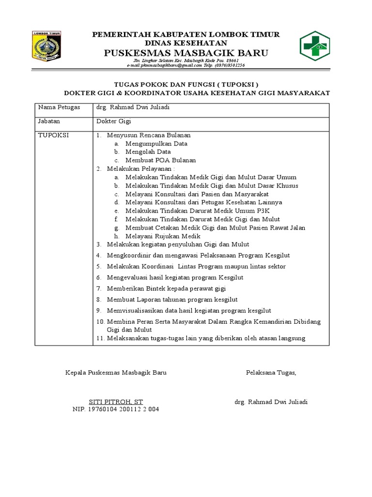 Tupoksi Poli Gigi | PDF | Pengembangan Diri | Kesehatan Holistik