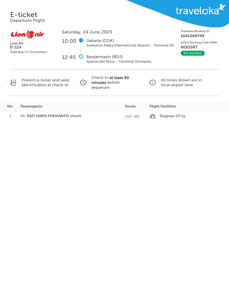 Rafi Haris Ferdianto Hillconjaya Sakti-CGK-NQOSRT-BDJ-FLIGHT - ORIGINATING | PDF