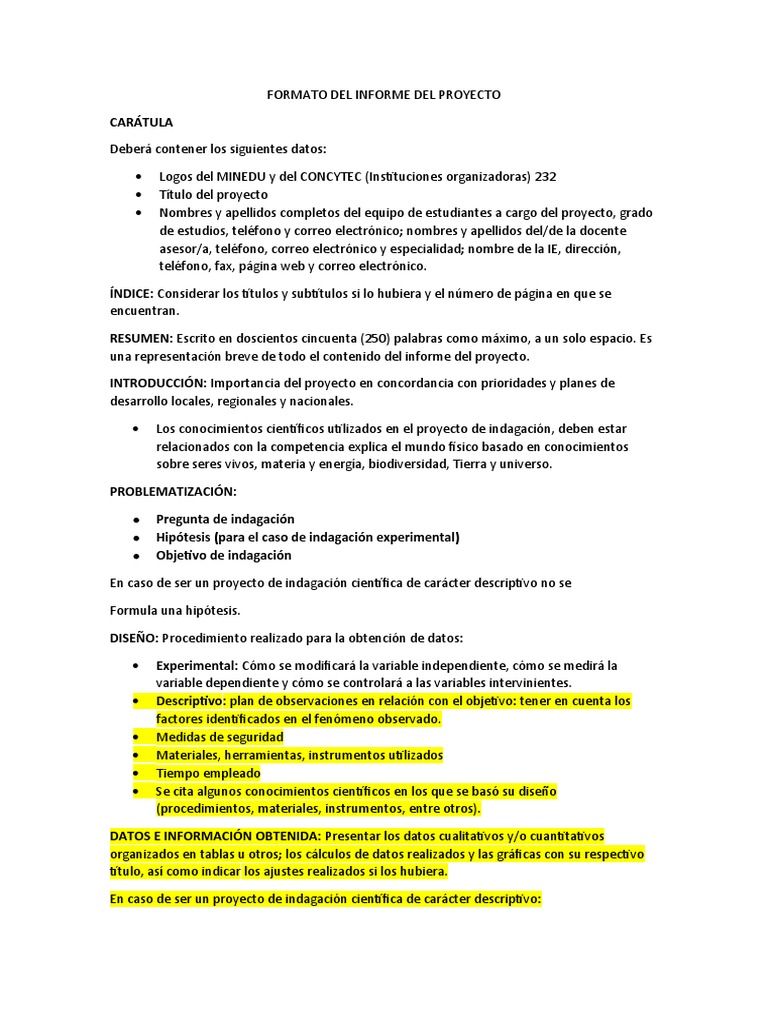 Formato Del Informe Del Proyecto Eureka | PDF