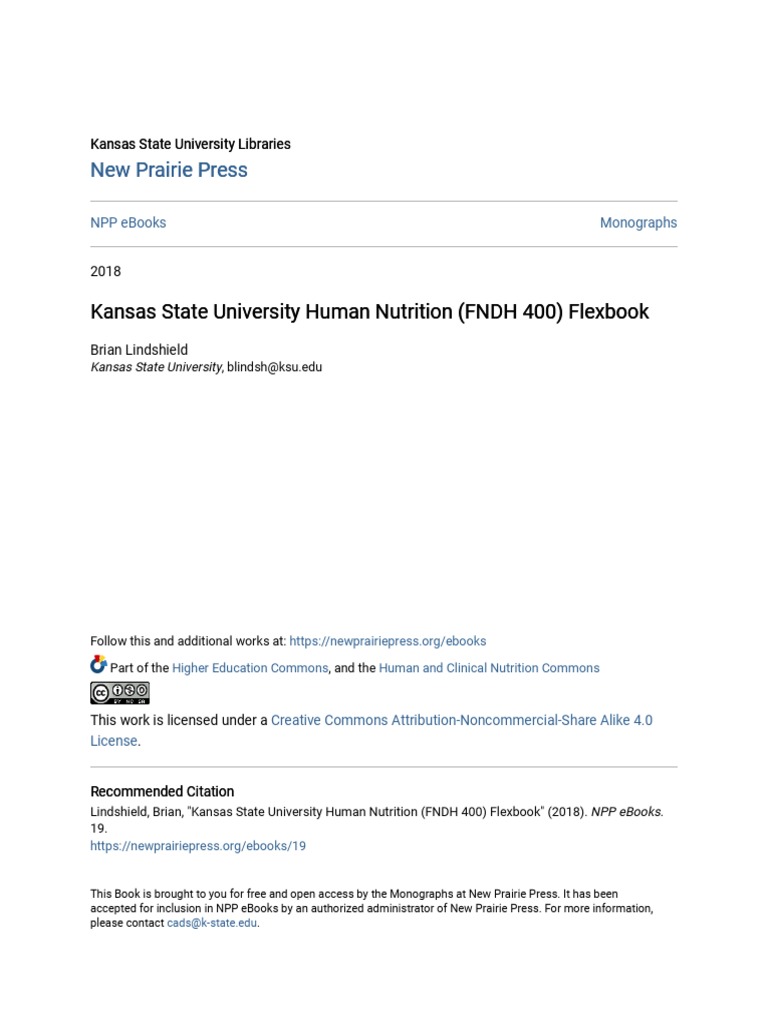 Kansas State University Human Nutrition (FNDH 400) Flexbook | PDF
