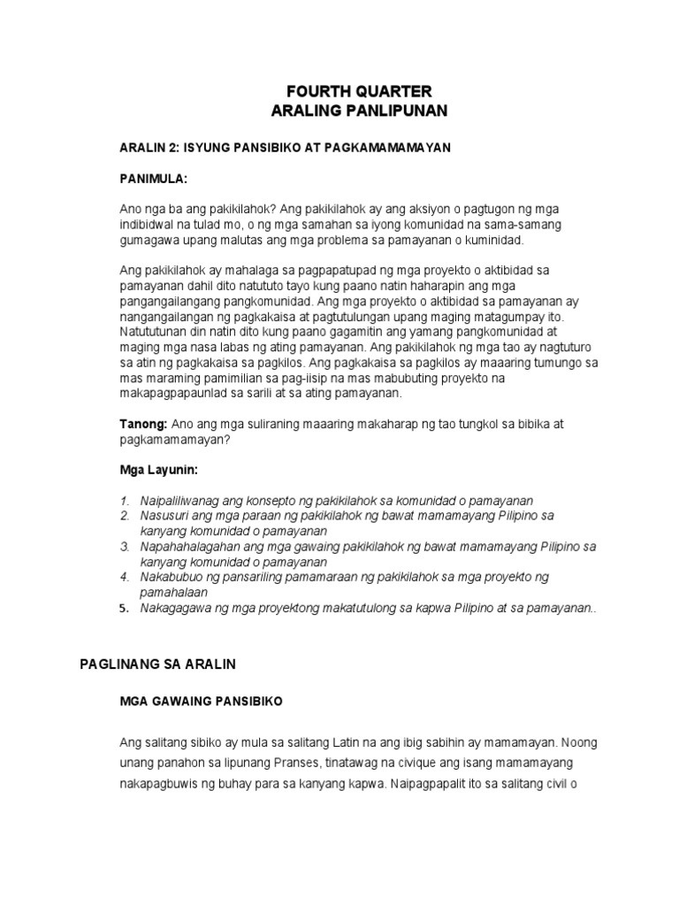 Aralin 2 Fourth Quarter AP 10 | PDF