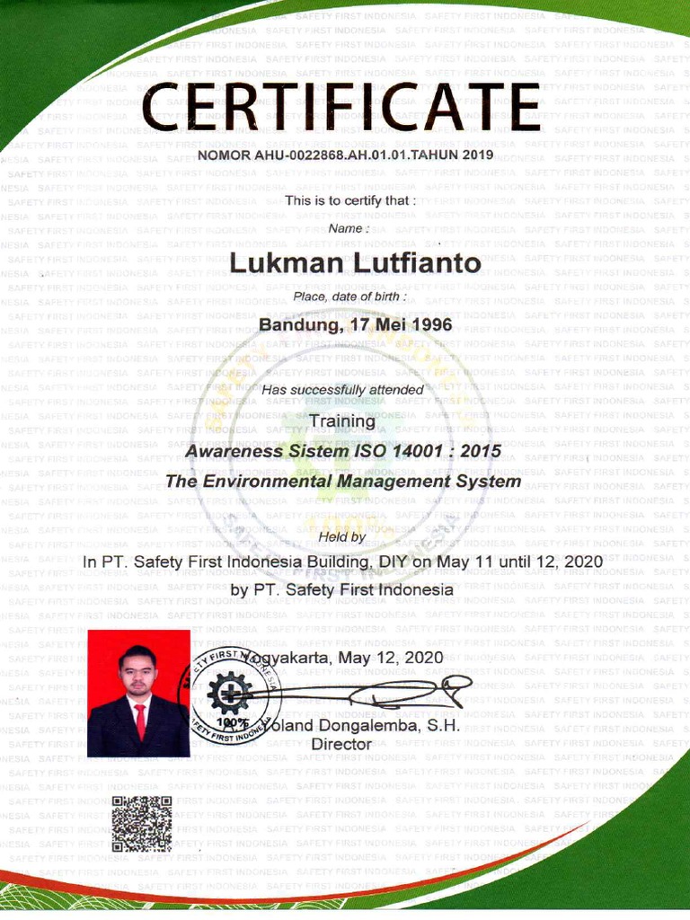 Certificate Training ISO 14001, 2018 | PDF