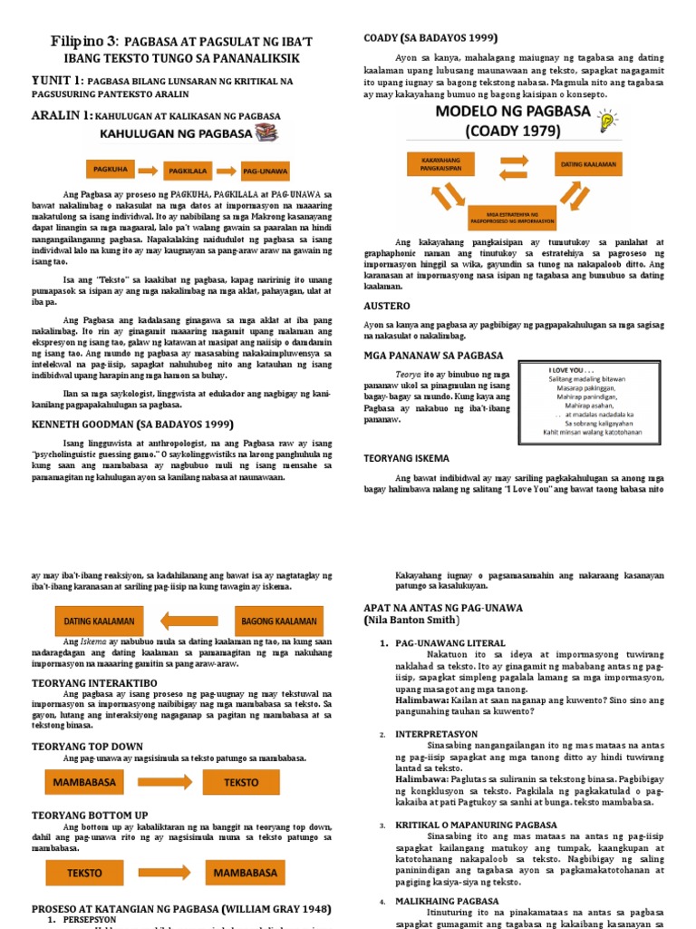 Filipino 3 Handouts Yunt 1 3 Aralin 1 4 | PDF