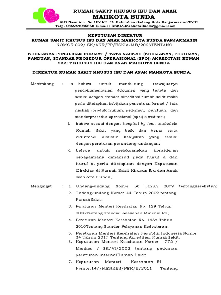 Kebijakan Penulisan Naskah RSKIA Banjarmasin | PDF