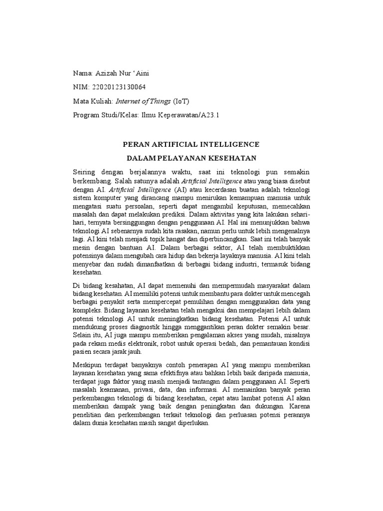 Azizah Nur 'Aini - 22020123130064 - A23.1 - Peran Artificial Intelligence Dalam Pelayanan ...
