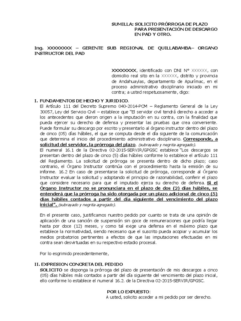 Escrito de Ampliacion de Plazo Descargo | PDF | Gobierno | Justicia