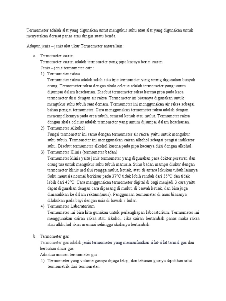 Jenis-jenis Termometer dan Fungsinya | PDF | Sains & Matematika
