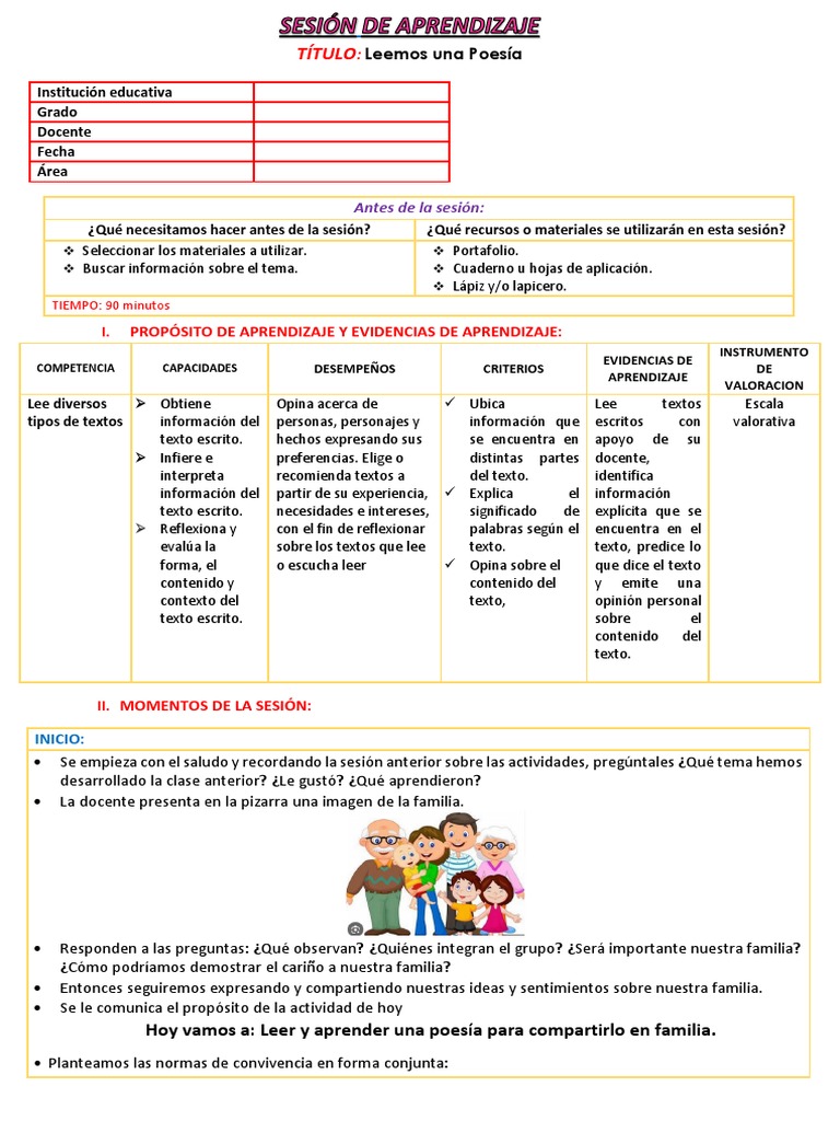 Sesión de Aprendizaje Leemos Poesias A La Familia | PDF | Poesía | Aprendizaje