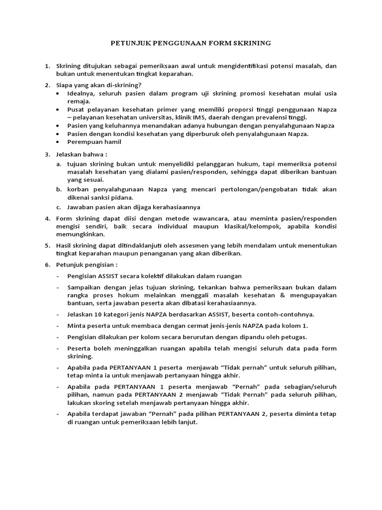 Form Pre-Skrining NAPZA | PDF