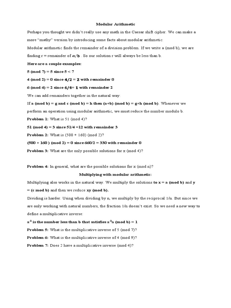 Modular Arithmetic | PDF Modular Arithmetic | PDF