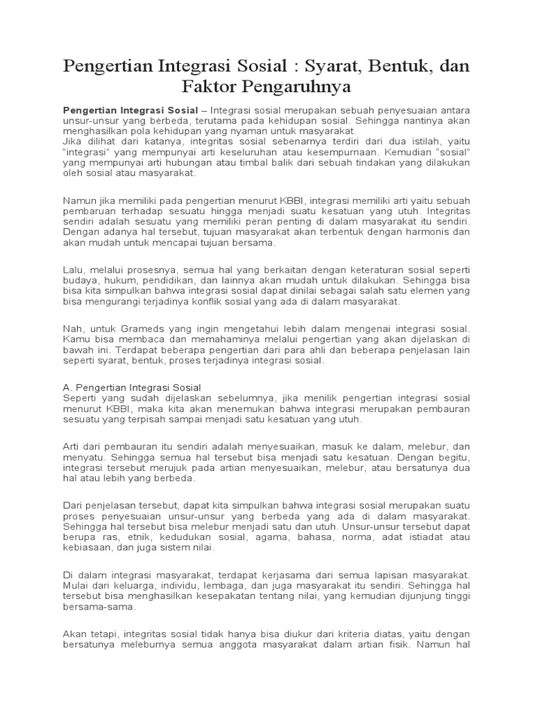 Integrasi Sosial | PDF