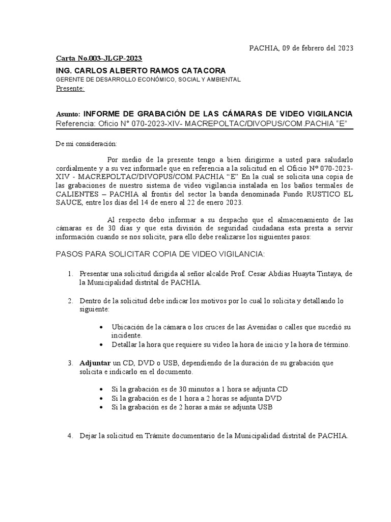 Carta 003 JOSE LUIS GONZALO PARI | PDF