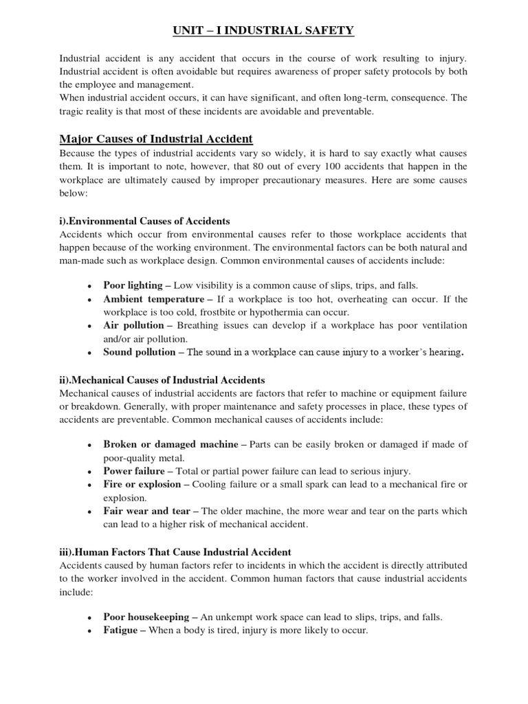Unit - I Industrial Safety | PDF | Safety