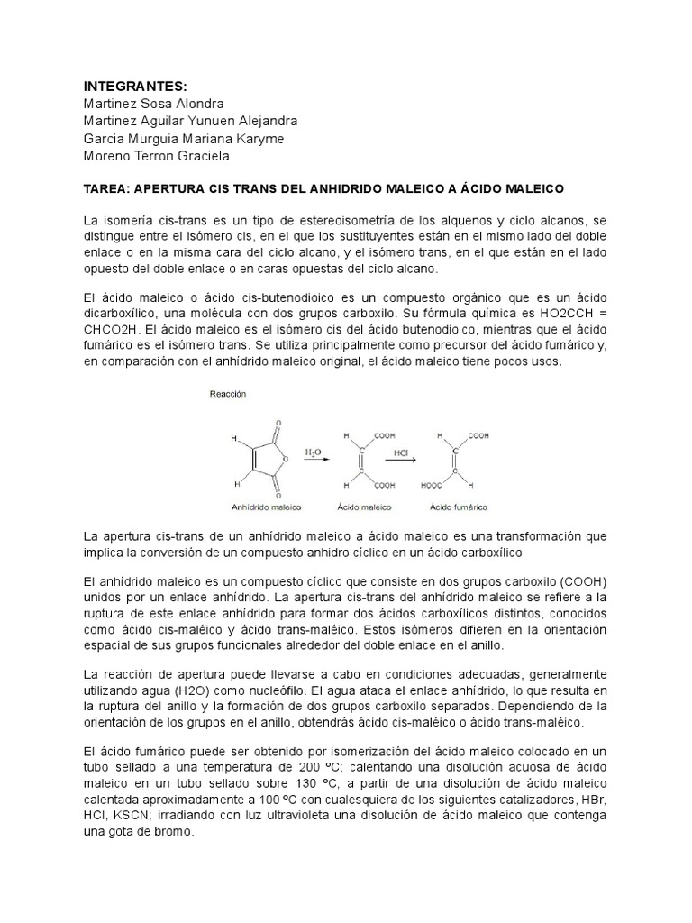 Apertura Cis Trans Anhidrido Maleico | PDF | Isómero | Ácido