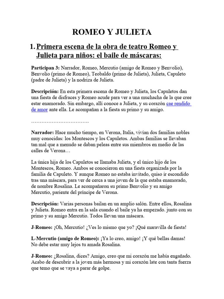 Romeo y Julieta Guion 123 | Descargar gratis PDF | Romeo y Julieta | Personajes en Romeo y Julieta