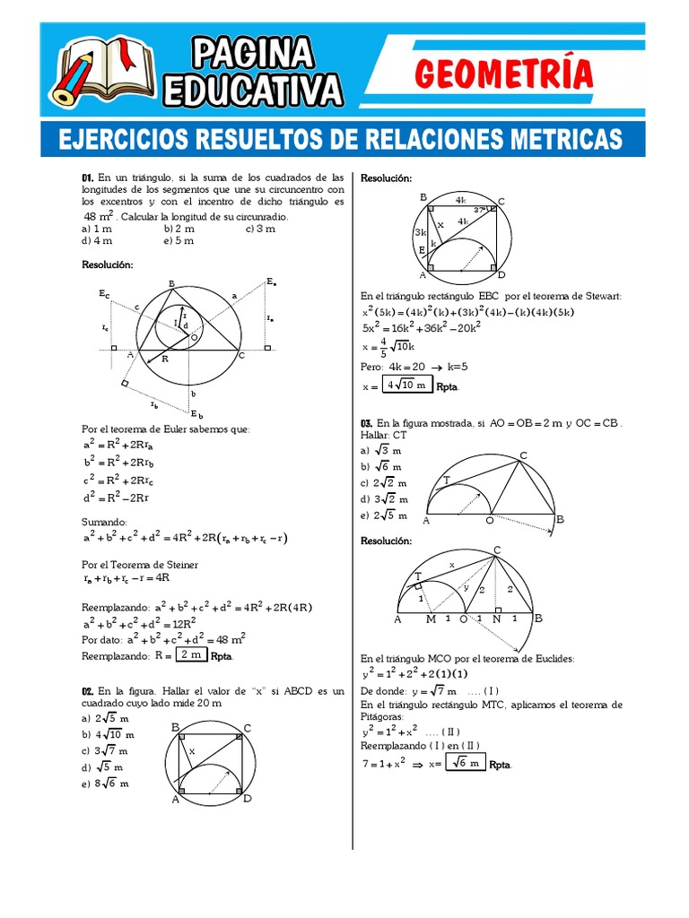 Ejercicios Resueltos de Relaciones Metricas Pagina Educativa | PDF | Triángulo | Geometría ...