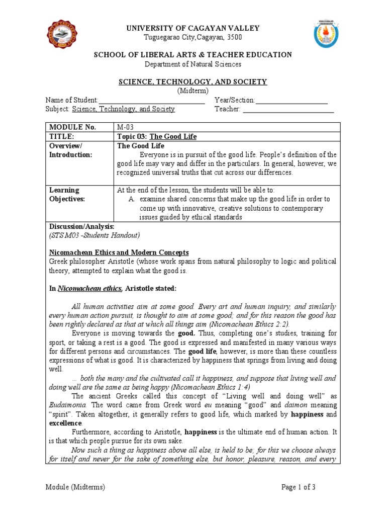 Sts Midterm Module 4 | PDF | Happiness | Cognition