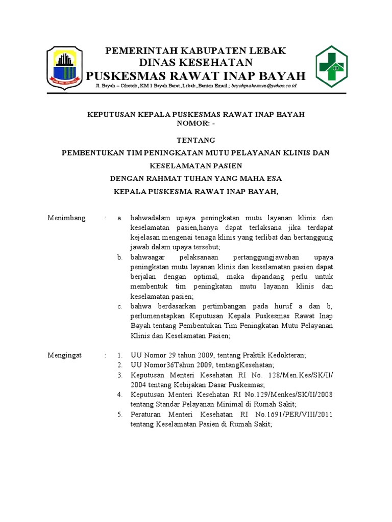 9.4.1.2 SK-Pembentukan-Tim-Peningkatan-Mutu-dan-Keselamatan-Pasien | PDF | Pengembangan Diri ...