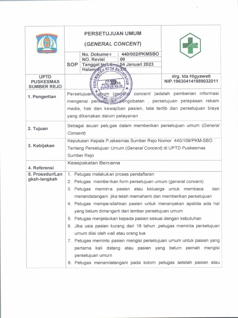 SOP Persetujuan Umum (General Concent) | PDF