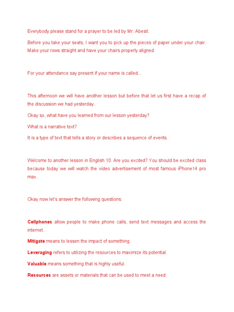 Demo Teaching Script | PDF