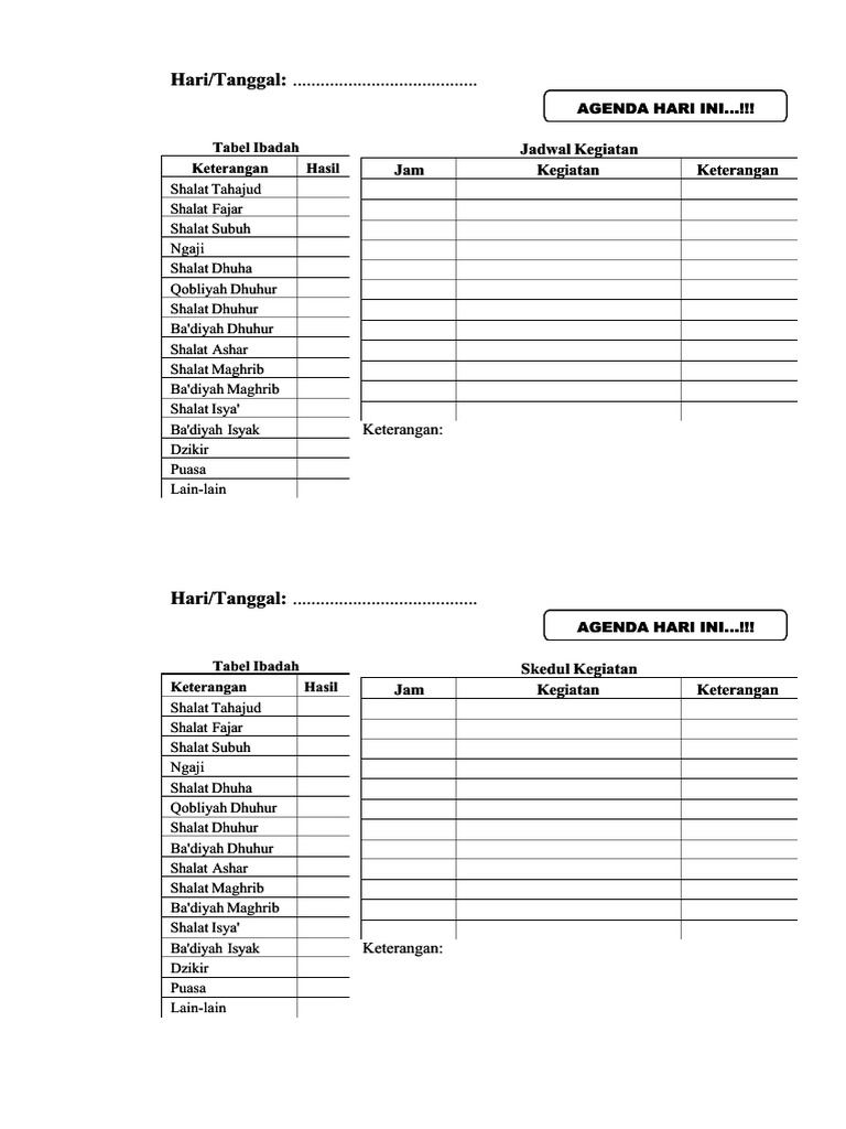 Agenda Harian Ibadah Tabel | PDF