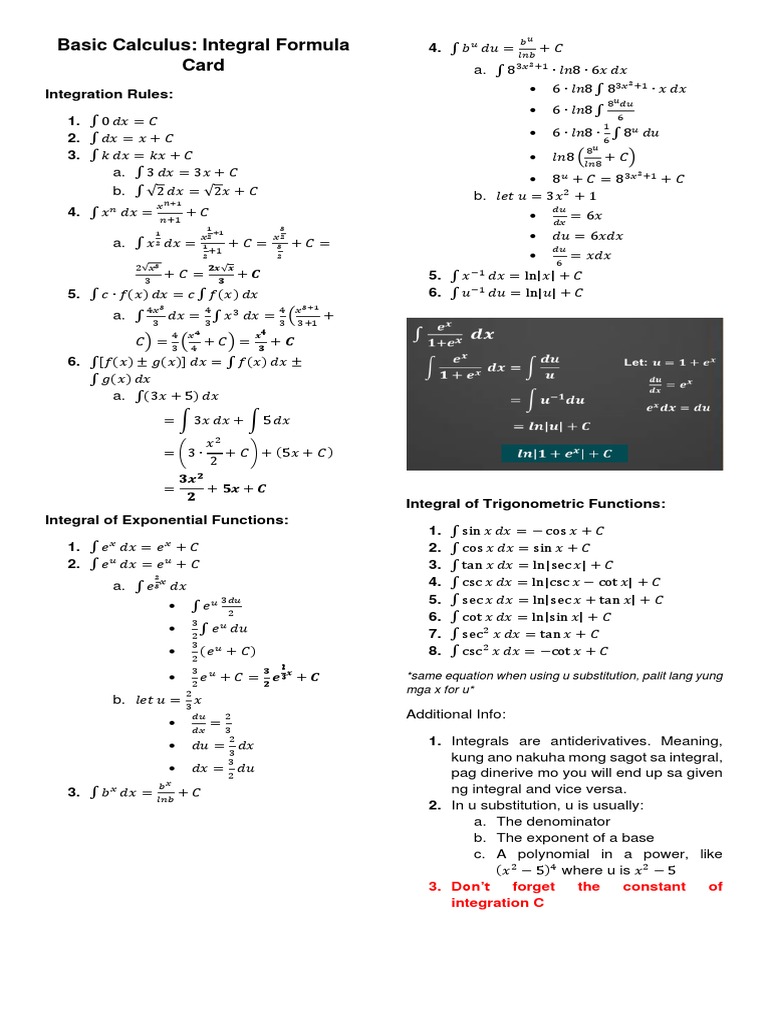 BasCal Integral Formula Card | PDF | Trigonometric Functions | Integral