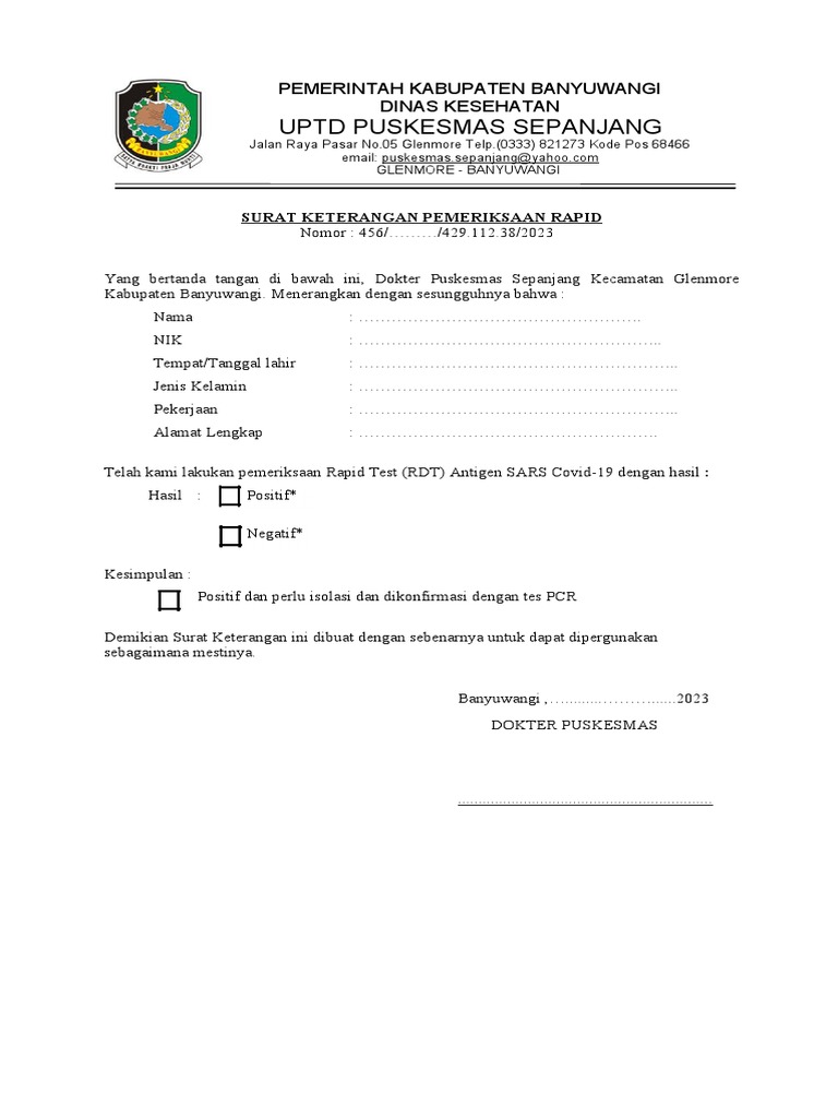 Surat Keterangan Rapid Antigen | PDF