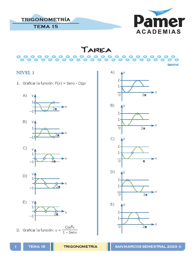 T - Sem15 - Trigo - Funciones Trigonométricas Directas (Gráficas) | PDF