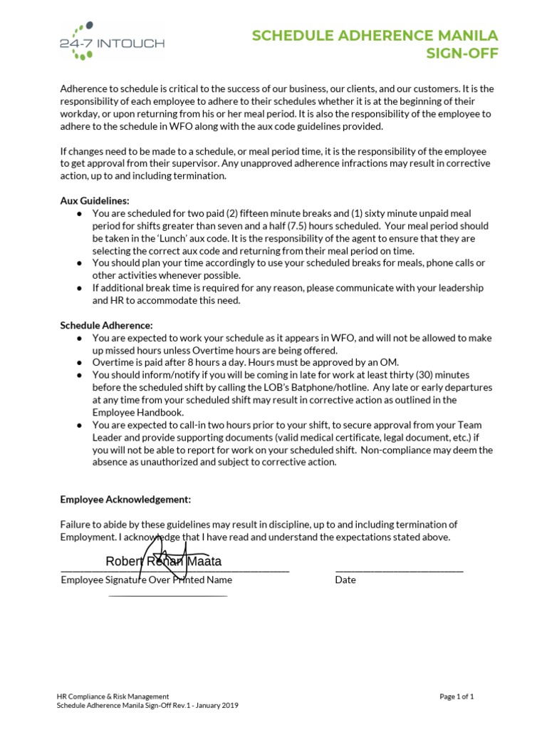 Schedule Adherence Guidelines Manila | PDF