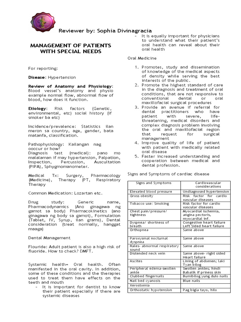 Management Of Patients With Special Needs Pdf Hypertension Medicine