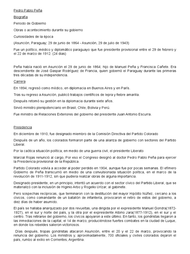 Pedro Pablo Peña | PDF | América del Sur | Gobierno