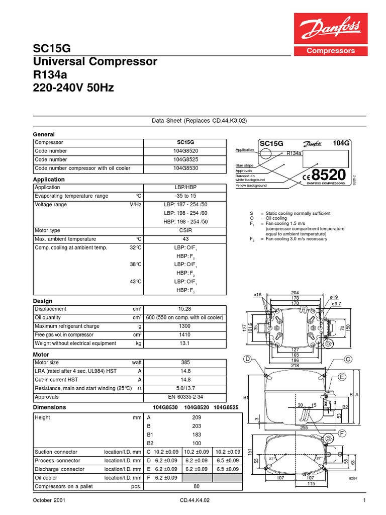 SC15G Universal Compressor R134a 220-240V 50Hz: Compressors | PDF