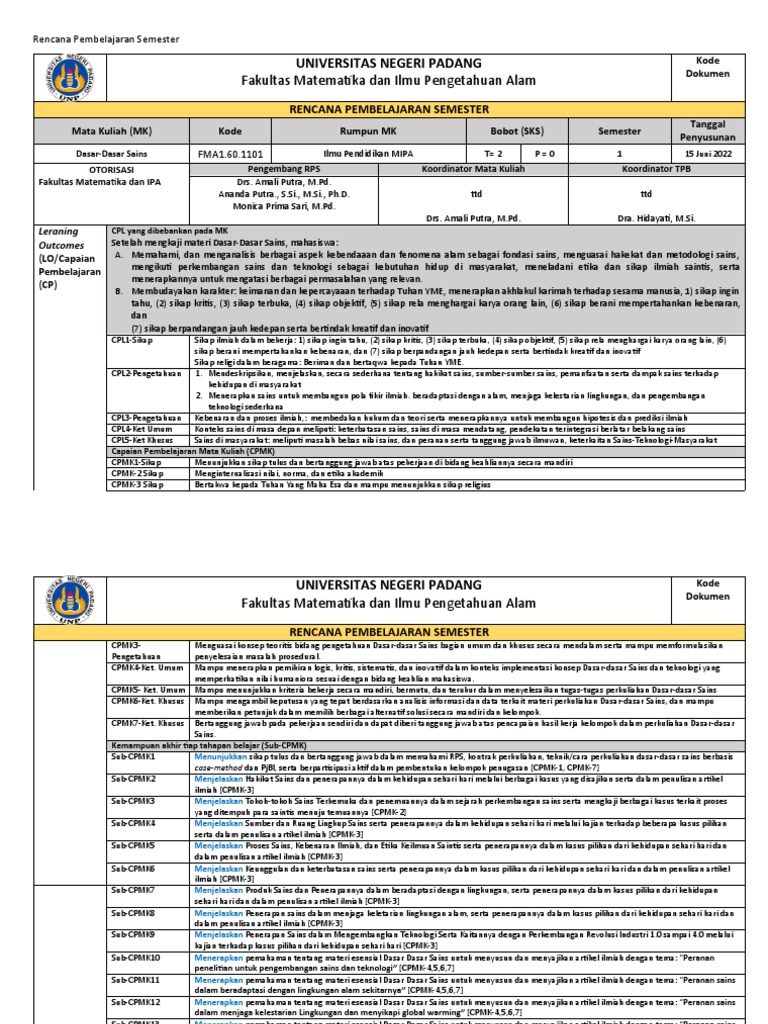 RPS DDS Fmipa Unp 2022 SMT Juli-Des 2022 | PDF