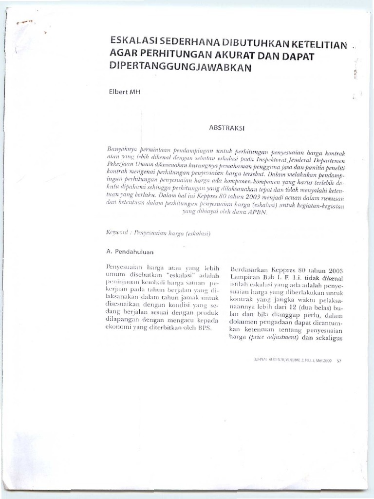 Eskalasi Sederhana Untuk Penyesuaian Perhitungan Harga Kontrak | PDF