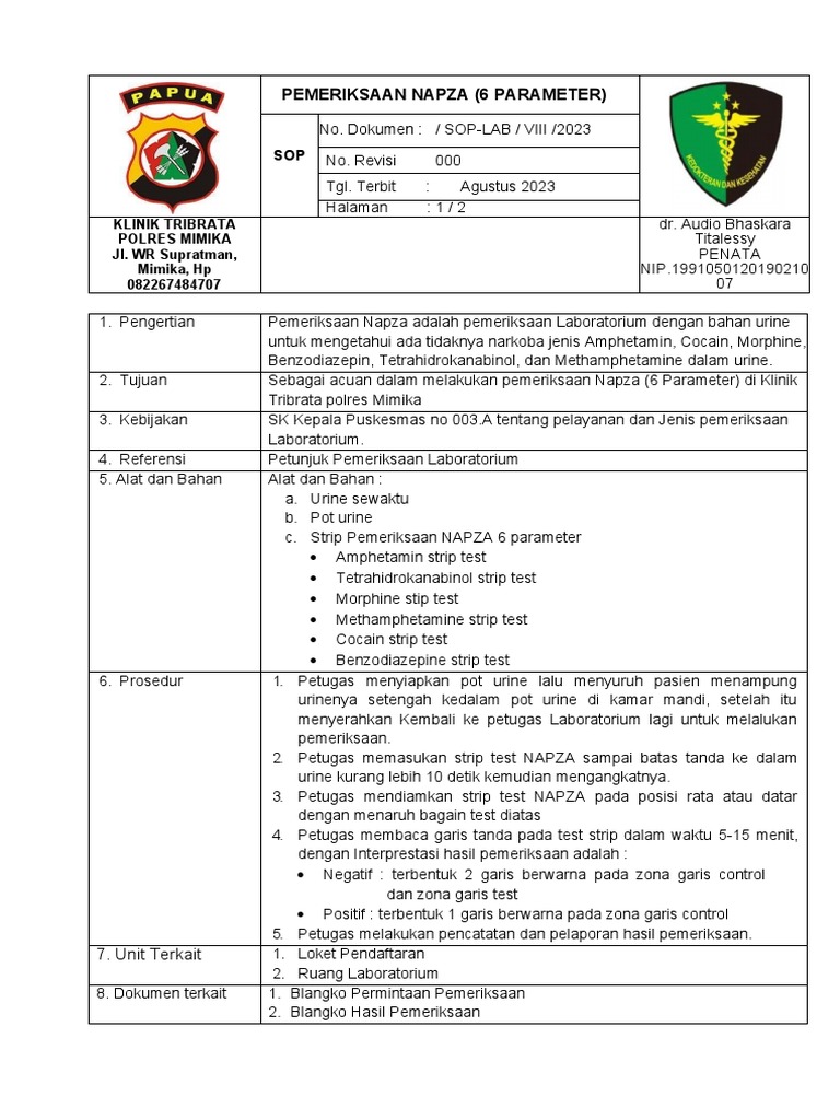 Pemeriksaan Napza 6 Parameter | PDF